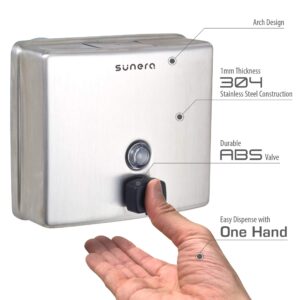 SUNERA Commercial Liquid Soap Dispenser Wall Mount Hand Soap Dispenser 1000ml liquid soap lotion Dispesner for Bathroom Kitchen Refillable 304 Stainless Steel Brush