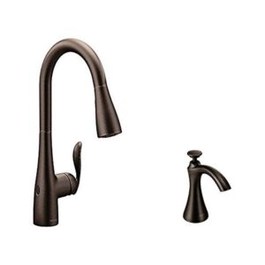 moen 7594eworb arbor motionsense wave touchless one-handle high arc pulldown kitchen faucet featuring reflex, oil rubbed bronze with kitchen soap and lotion dispenser