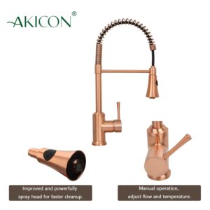 Copper Kitchen Faucet with Soap Dispenser, Single Handle Solid Brass High Arc Pull Down Sprayer Head Kitchen Sink Faucets with Deck Plate OH566