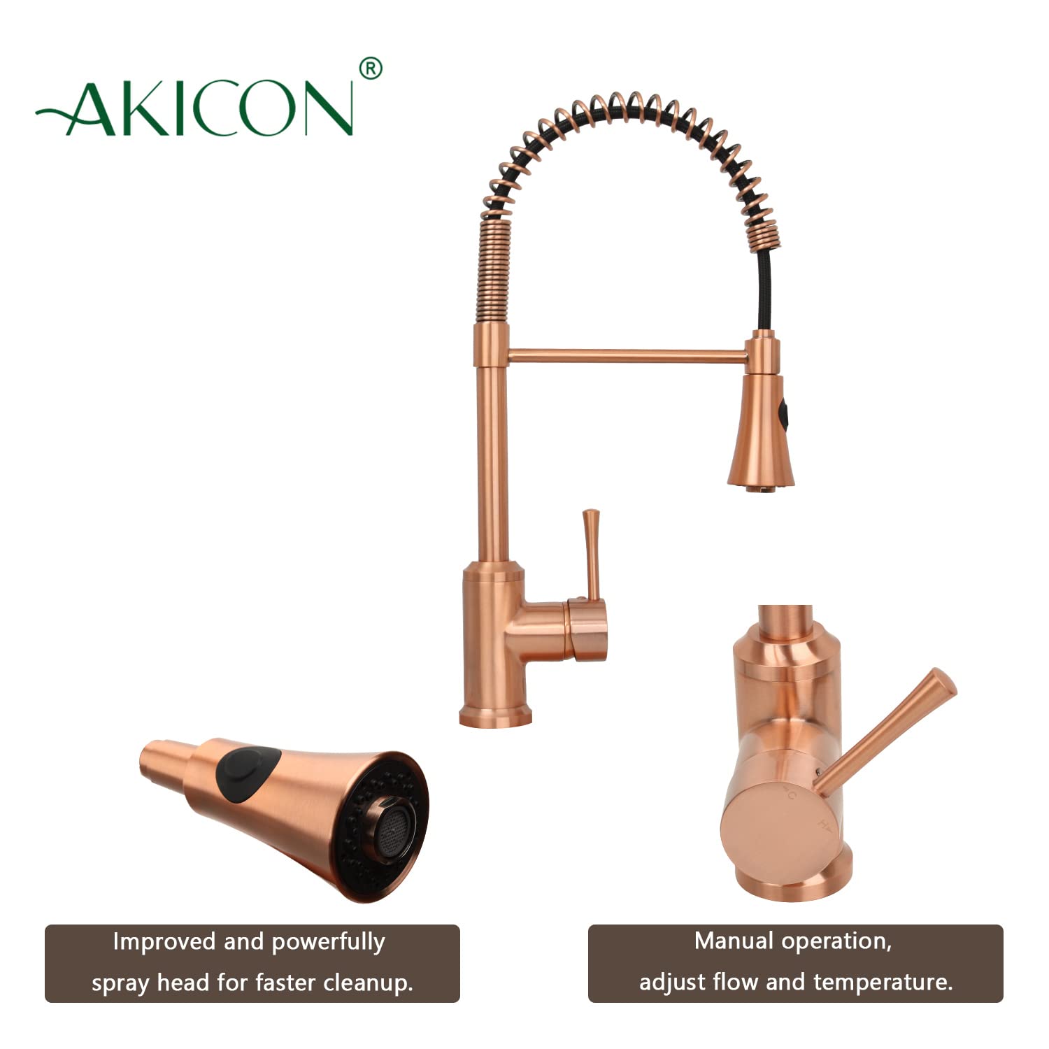 Copper Kitchen Faucet with Soap Dispenser, Single Handle Solid Brass High Arc Pull Down Sprayer Head Kitchen Sink Faucets with Deck Plate OH566