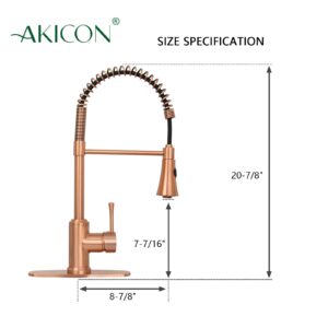 Copper Kitchen Faucet with Soap Dispenser, Single Handle Solid Brass High Arc Pull Down Sprayer Head Kitchen Sink Faucets with Deck Plate OH566