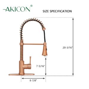 Copper Kitchen Faucet with Soap Dispenser, Single Handle Solid Brass High Arc Pull Down Sprayer Head Kitchen Sink Faucets with Deck Plate