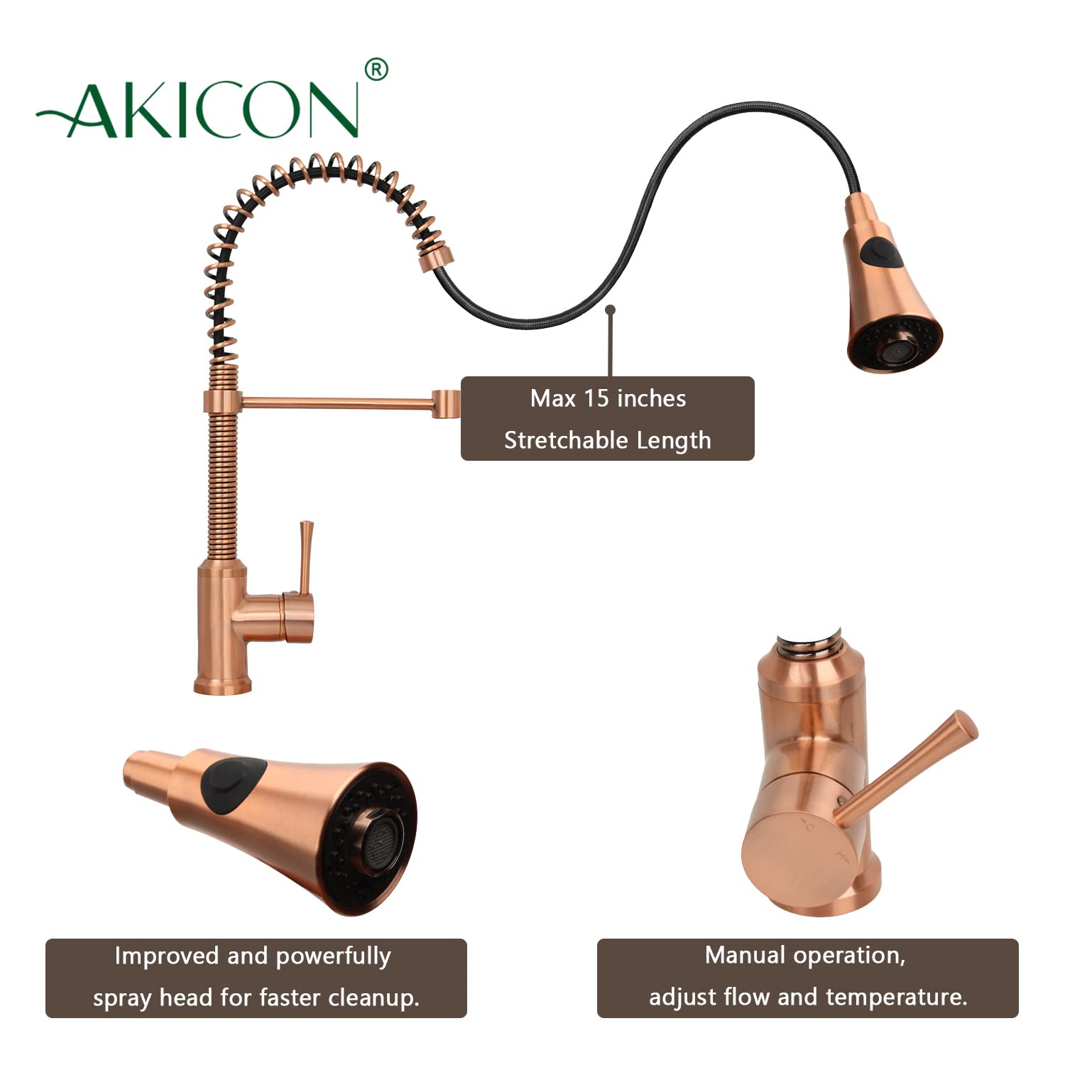 Copper Kitchen Faucet with Soap Dispenser, Single Handle Solid Brass High Arc Pull Down Sprayer Head Kitchen Sink Faucets with Deck Plate