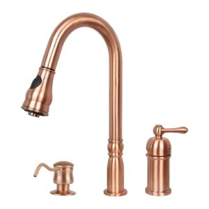 copper kitchen faucet with in-deck handle and soap dispenser, single handle solid brass high arc pull down sprayer head kitchen sink faucet oh97918