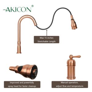 Copper Kitchen Faucet with in-Deck Handle and Soap Dispenser, Single Handle Solid Brass High Arc Pull Down Sprayer Head Kitchen Sink Faucet OH97918