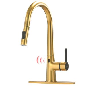 gimili gold touchless kitchen faucet with pull down sprayer, high arc single handle motion sensor smart activated hands-free kitchen sink faucet