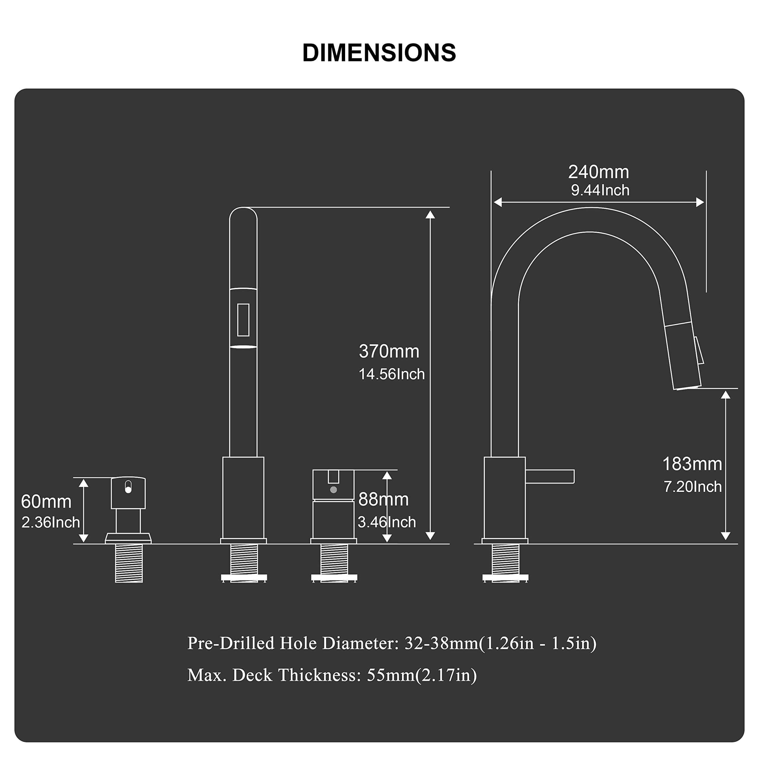 KIRLYSTONE 3-Hole Kitchen Faucet with Pull Down Sprayer, Brushed Nickel Kitchen Sink Faucet with Separate Handle and Soap Dispenser