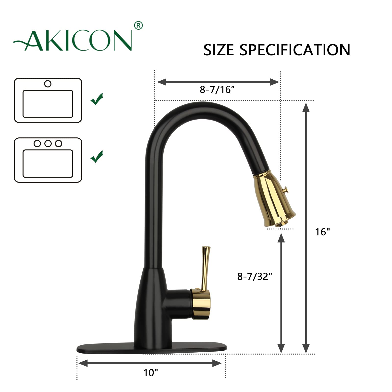 Two Tone Kitchen Faucet with Soap Dispenser and Air Gap, Single Handle Solid Brass High Arc Pull Down Sprayer Head Kitchen Sink Faucets with Deck Plate AK96455