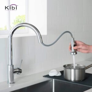 KIBI Casa Single Handle Pull Down Faucet for Kitchen Sink | Solid Brass High Arc Faucet Spout | Kitchen Faucet with Pull Down Sprayer (Chrome) (KKF2002) (Soap Dispenser included)