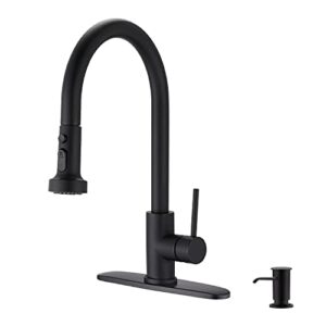 cesicia kitchen faucet set,kitchen sink faucets with pull down sprayer and soap dispenser,high arc tall modern single handle stainless steel with 2 modes,matte black