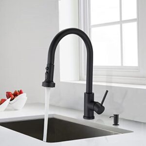 Cesicia Kitchen Faucet Set,Kitchen Sink Faucets with Pull Down Sprayer and Soap Dispenser,High Arc Tall Modern Single Handle Stainless Steel with 2 Modes,Matte Black