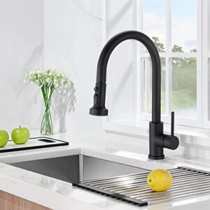 Cesicia Kitchen Faucet Set,Kitchen Sink Faucets with Pull Down Sprayer and Soap Dispenser,High Arc Tall Modern Single Handle Stainless Steel with 2 Modes,Matte Black