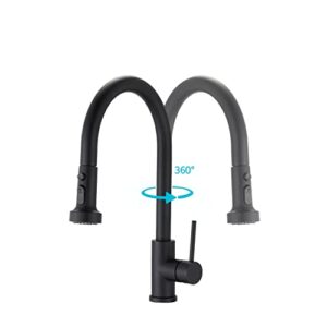 Cesicia Kitchen Faucet Set,Kitchen Sink Faucets with Pull Down Sprayer and Soap Dispenser,High Arc Tall Modern Single Handle Stainless Steel with 2 Modes,Matte Black