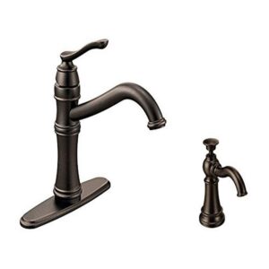 moen 7240orb belfield one-handle high arc kitchen faucet, oil rubbed bronze with kitchen soap and lotion dispenser