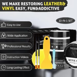 Black Leather Recoloring Balm, Leather & Vinyl Repair Kit with Mink Oil & Leather Filler for Leather Scratch Peeling, Fading Shoes, Vinyl Furniture, Car Leather, Sofa