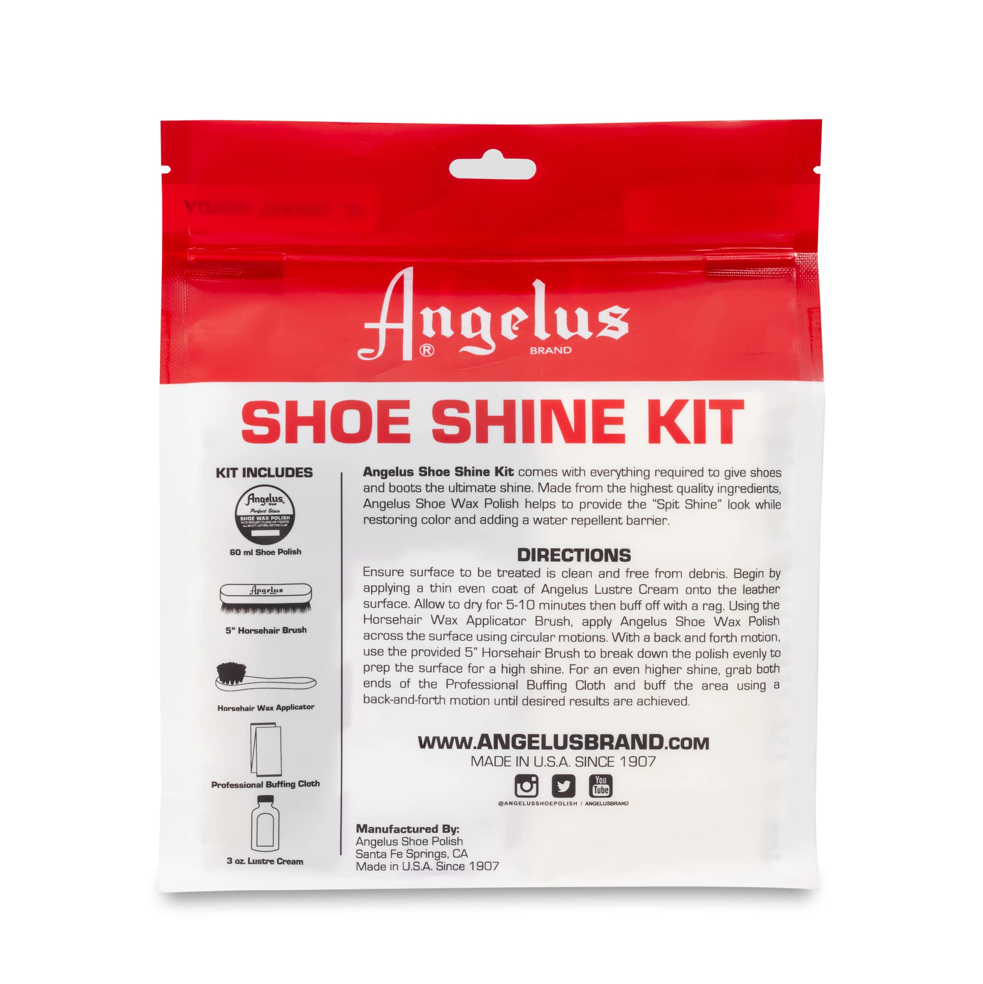 Angelus Shoe Shine Kit, Black- Boot and Shoe Polish Wax, Shoe Cream 3oz, Horsehair Brush, Dauber, and Cloth | 5 Piece Set