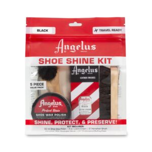 Angelus Shoe Shine Kit, Black- Boot and Shoe Polish Wax, Shoe Cream 3oz, Horsehair Brush, Dauber, and Cloth | 5 Piece Set