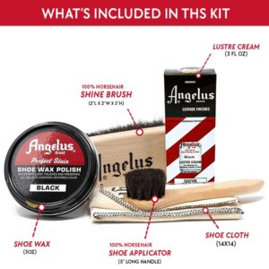 Angelus Shoe Shine Kit, Black- Boot and Shoe Polish Wax, Shoe Cream 3oz, Horsehair Brush, Dauber, and Cloth | 5 Piece Set