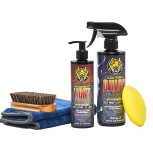 weica leather cleaner and conditioner care kit with cleaning brush/applicator/microfiber towel - protects for car interiors,furniture,boots,bags & prevent cracking or fading of leather accessories