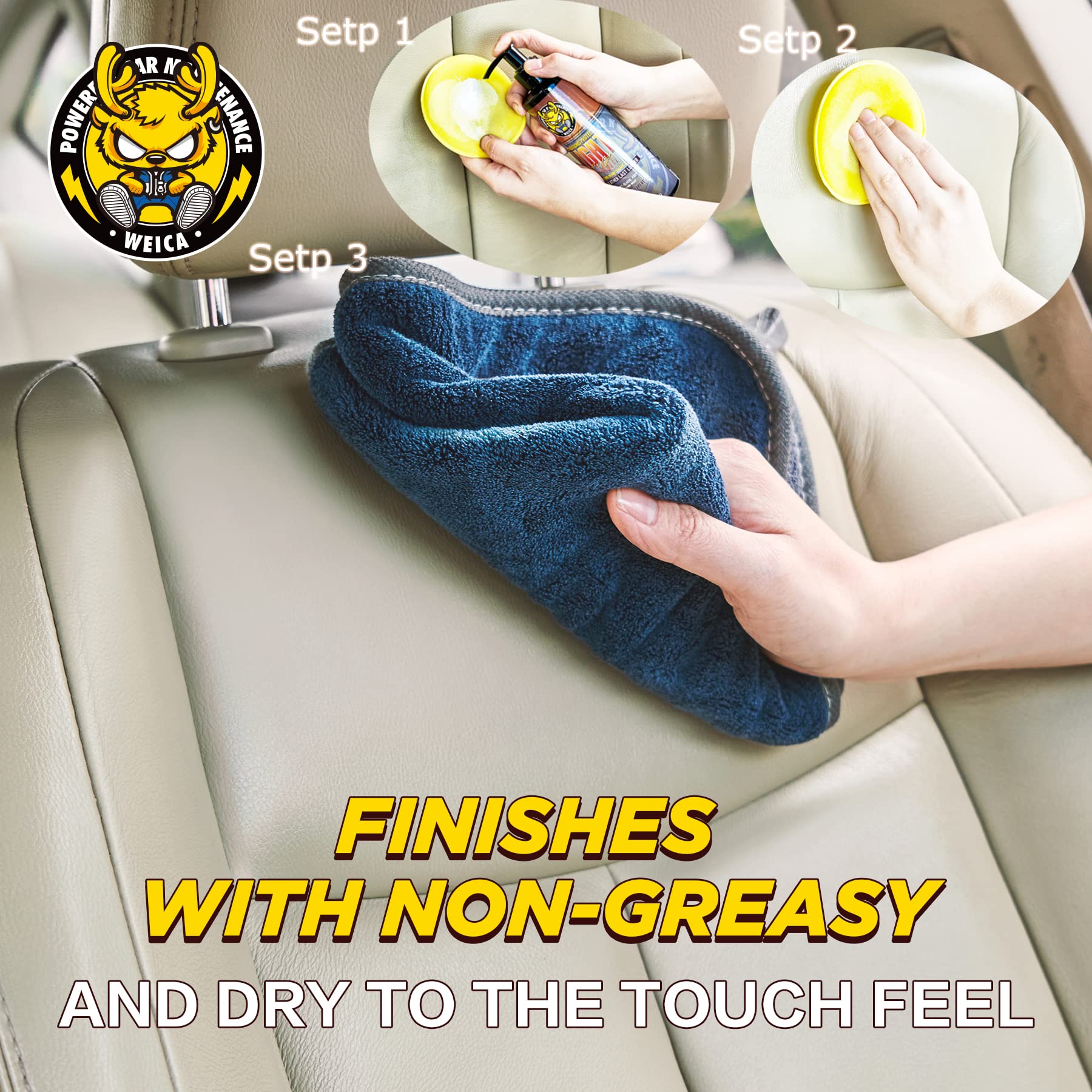 WEICA Leather Cleaner and Conditioner Care Kit with Cleaning Brush/Applicator/Microfiber Towel - Protects for Car Interiors,Furniture,Boots,Bags & Prevent Cracking or Fading of Leather Accessories