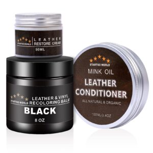 startso world leather recoloring balm - mink oil - leather filler, black leather repair kit for restoration furniture, couches, sofa, leather restore kit for leather worn out, color fading, scratches