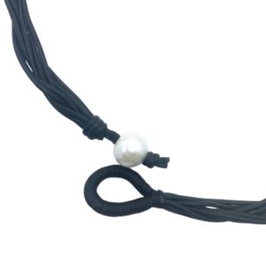 White Baroque Pearl Y-necklace on Black Leather Cord