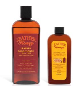 leather honey complete leather care kit including 4 oz cleaner and 8 oz conditioner for use on leather apparel, furniture, auto interiors, shoes, bags and accessories