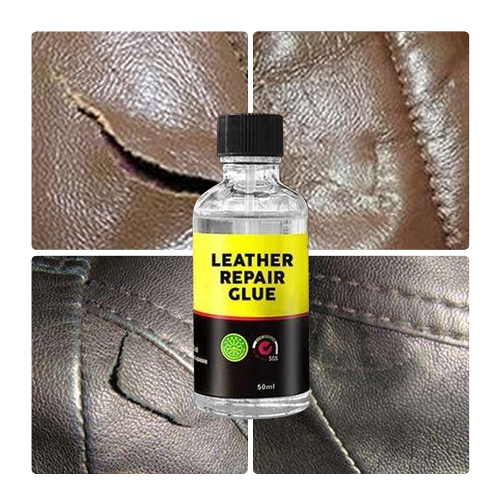 Invisible Leather Repair Glue XUNMEI Advanced Leather Repair Gel Flexible Liquid Invisible Stitch for Any Colored Couches Car Seats Shoes Handbags (White, 50ml)