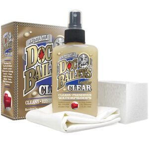 doc baileys “clear” formula for any color leather- one step kit- conditioner, cleaner, and softener- waterproof, stain proof, maintain and protect leather, vinyl, canvas, and more- no sticky residue