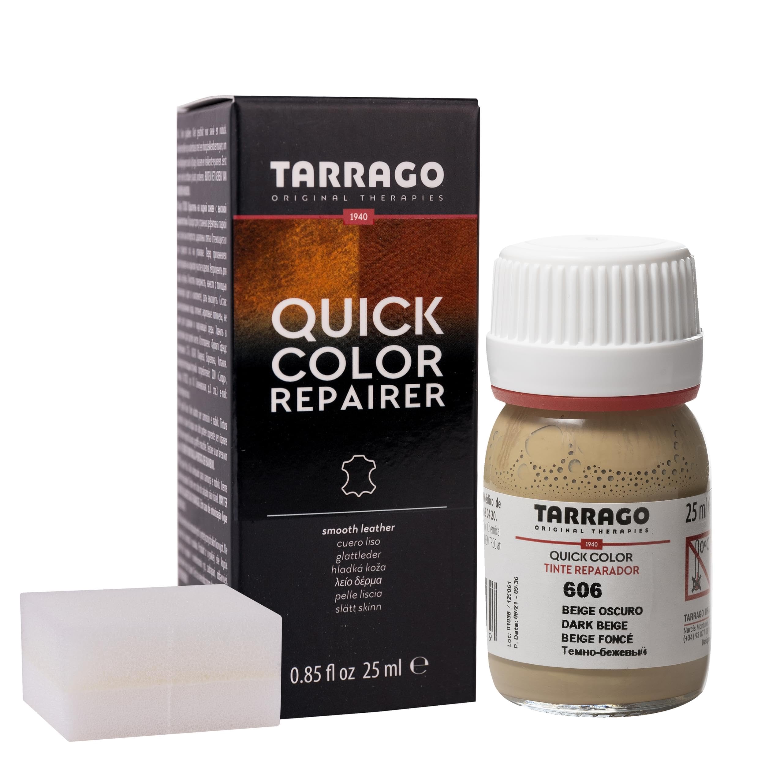 Tarrago Quick Color Dye Leather and Canvas Repair - 25 ml Leather Shoe Dye for Dyeing of Leather Footwear, Bags, Shoes, Jackets, Purses & More - Dark Beige #606