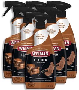 weiman leather cleaner & conditioner - 22 fl. oz. [6 pack] restores leather surfaces - uv protectants help prevent cracking or fading of leather couches, car seats, shoes, purses