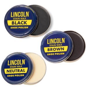 lincoln stain wax shoe polish black, brown, neutral variety 3 fl oz, 3 pack