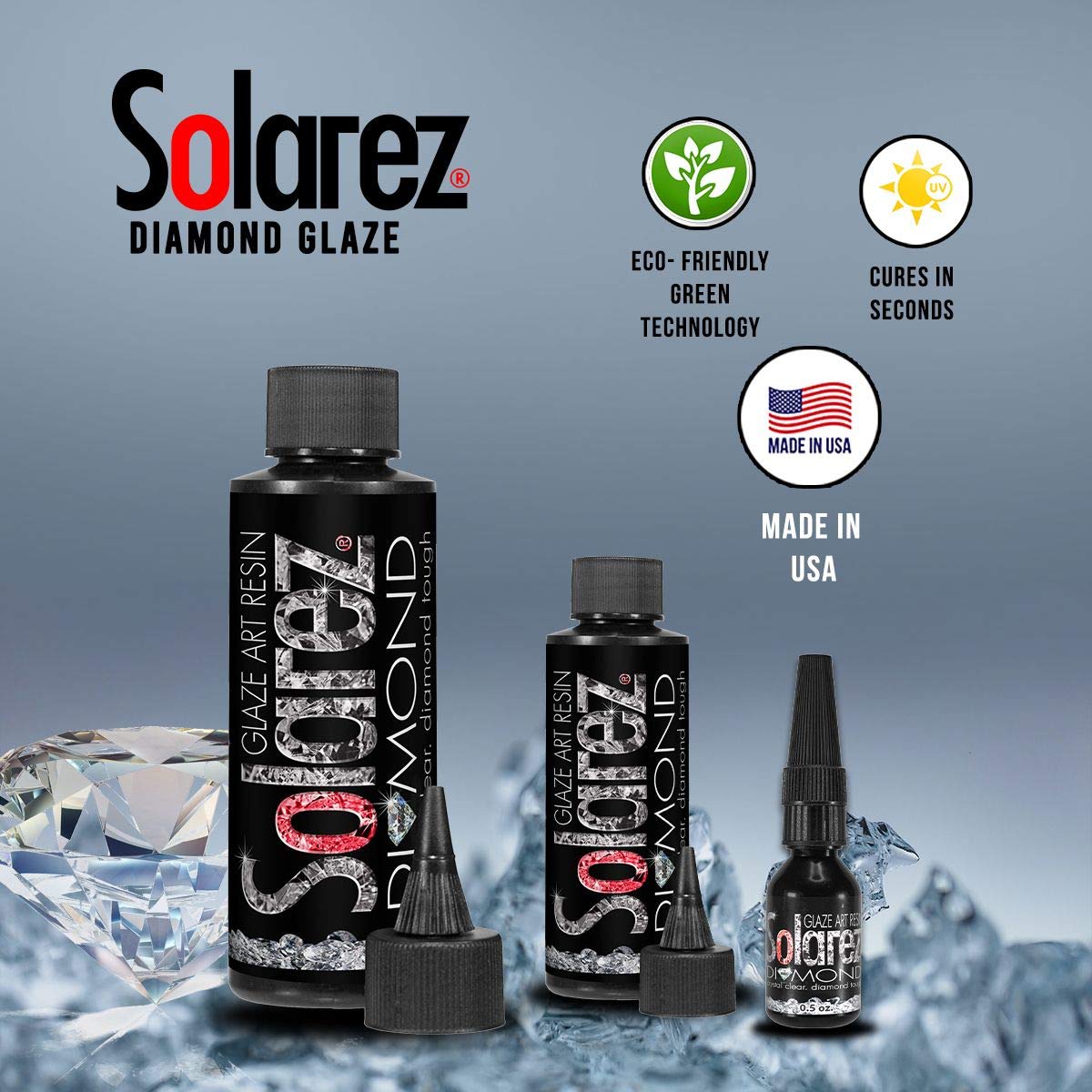 SOLAREZ Diamond Glaze UV Cure Art Resin - Durable, Glossy, Water Clear, Scratch Resistant - Small Cast Jewelry, Fishing Lures, Dolls, Hobby, RC, Crafts ~ Cures in Mins, NO ODOR, Made in USA (Quart)