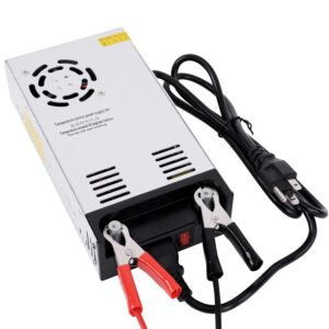 high-power smps 110v/220v ac to 12v dc converter - 50a 600w power supply - adjustable switch transformer for led strip, lcd monitor cctv, radio/car stereos, 3d printer - includes 2 clamp wires