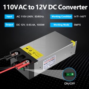 IMAYCC 1000W SMPS AC to DC Converter 12V Power Supply 110V to 12V Converter Transformer Max Current 83.4A