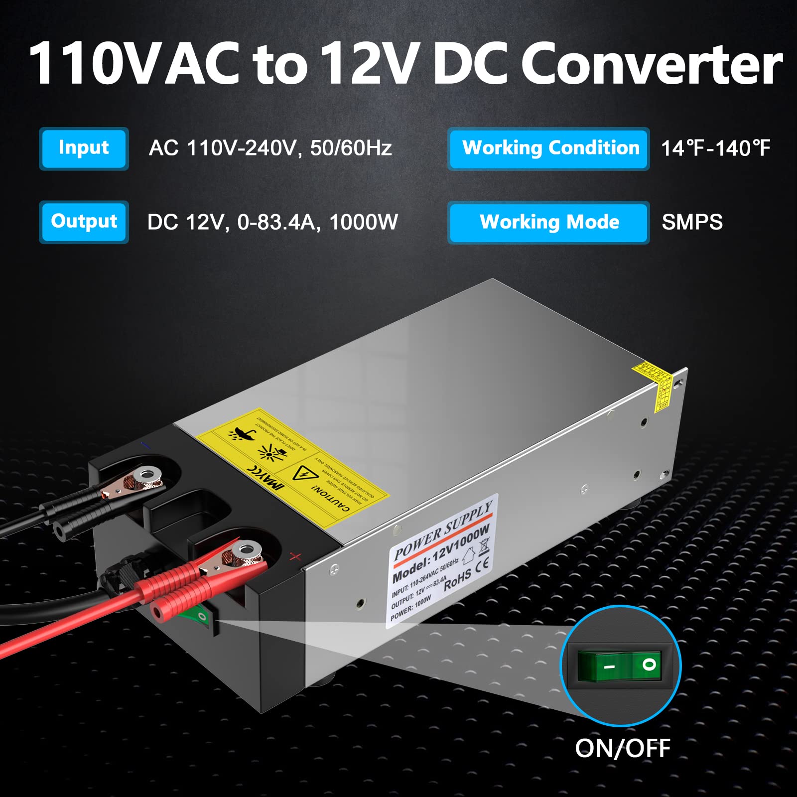 IMAYCC 1000W SMPS AC to DC Converter 12V Power Supply 110V to 12V Converter Transformer Max Current 83.4A