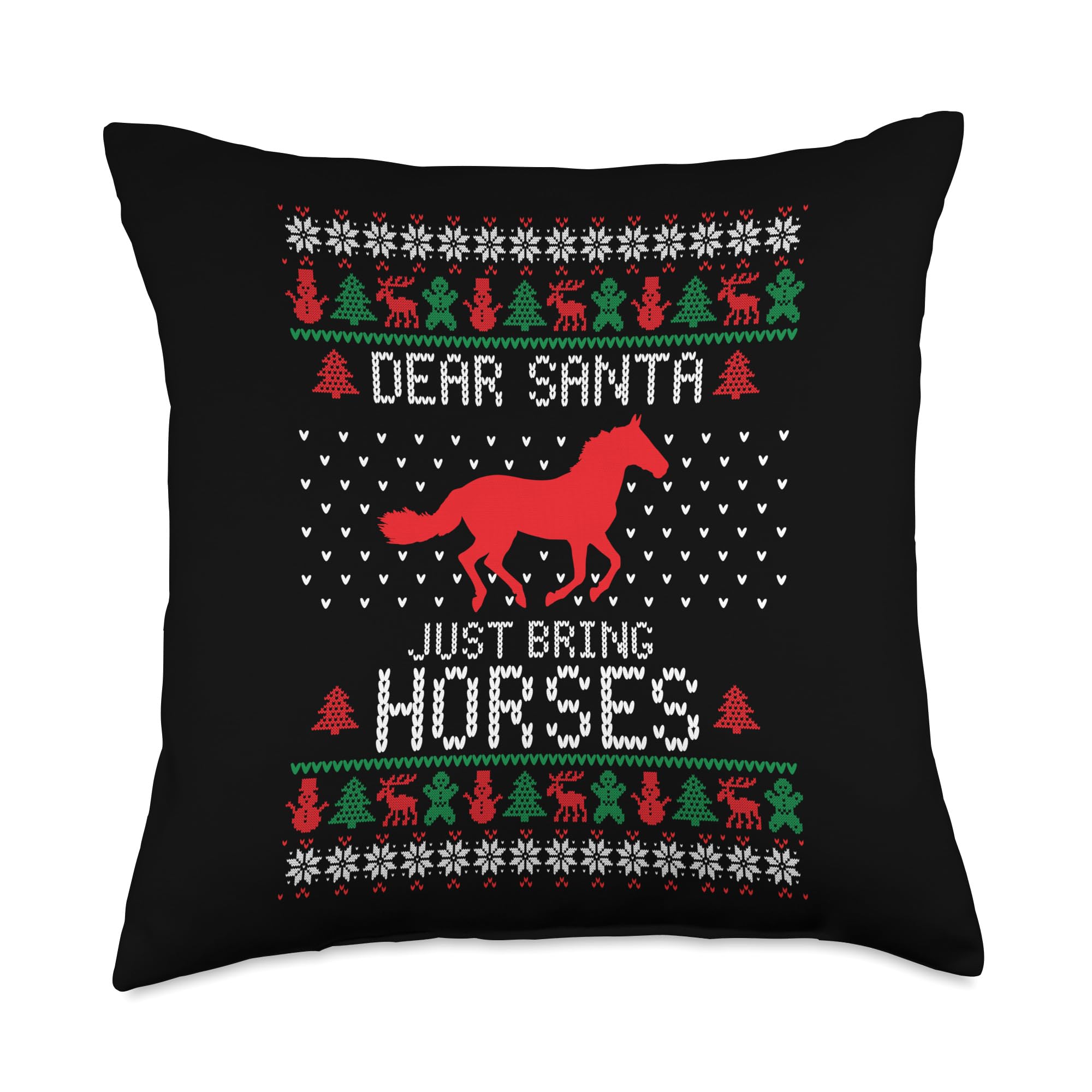 Funny Christmas Family Matching Outfits by SMP Dear Santa Just Bring Horses Matching Christmas Ugly Sweater Throw Pillow, 18x18, Multicolor