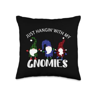 funny christmas family matching outfits by smp just hanging with my gnomies funny christmas buffalo plaid throw pillow, 16x16, multicolor