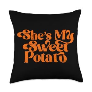 funny thanksgiving gathering outfits by smp she's my sweet potato i yam set couple matching thanksgiving throw pillow, 18x18, multicolor