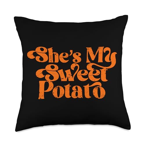 Funny Thanksgiving Gathering Outfits by SMP She's My Sweet Potato I Yam Set Couple Matching Thanksgiving Throw Pillow, 18x18, Multicolor