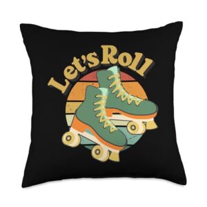 fun roller skating retro vintage by smp let’s roll roller 70s 80s 90s skating retro vintage throw pillow, 18x18, multicolor