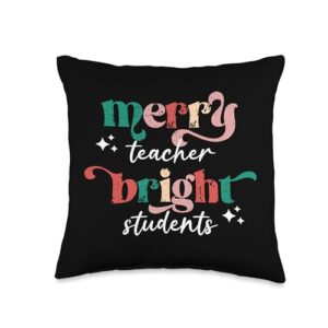 funny christmas family matching outfits by smp merry teacher bright students retro groovy funny christmas throw pillow, 16x16, multicolor