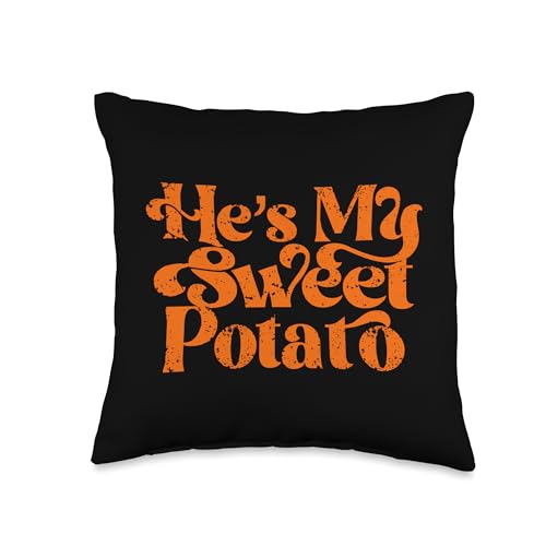 Funny Thanksgiving Gathering Outfits by SMP He's My Sweet Potato I Yam Set Couple Matching Thanksgiving Throw Pillow, 16x16, Multicolor