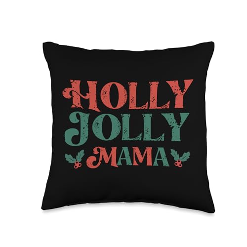 Funny Christmas Family Matching Outfits by SMP Jolly Mama Holly Mother Mom Groovy Christmas Family Matching Throw Pillow, 16x16, Multicolor