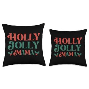 Funny Christmas Family Matching Outfits by SMP Jolly Mama Holly Mother Mom Groovy Christmas Family Matching Throw Pillow, 16x16, Multicolor