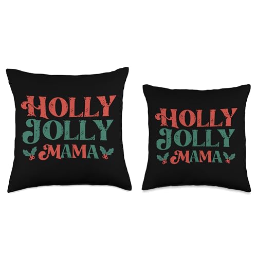 Funny Christmas Family Matching Outfits by SMP Jolly Mama Holly Mother Mom Groovy Christmas Family Matching Throw Pillow, 16x16, Multicolor