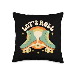 fun roller skating retro vintage by smp let’s roll roller 70s 80s 90s skating retro vintage throw pillow, 16x16, multicolor