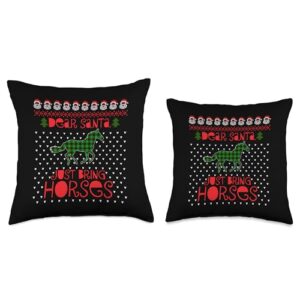 Funny Christmas Family Matching Outfits by SMP Dear Santa Just Bring Horses Matching Christmas Ugly Sweater Throw Pillow, 18x18, Multicolor