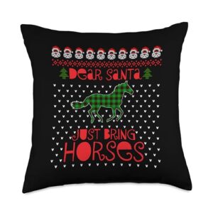 funny christmas family matching outfits by smp dear santa just bring horses matching christmas ugly sweater throw pillow, 18x18, multicolor