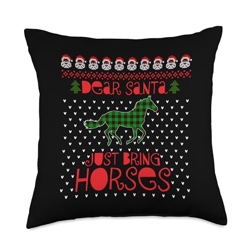 Funny Christmas Family Matching Outfits by SMP Dear Santa Just Bring Horses Matching Christmas Ugly Sweater Throw Pillow, 18x18, Multicolor